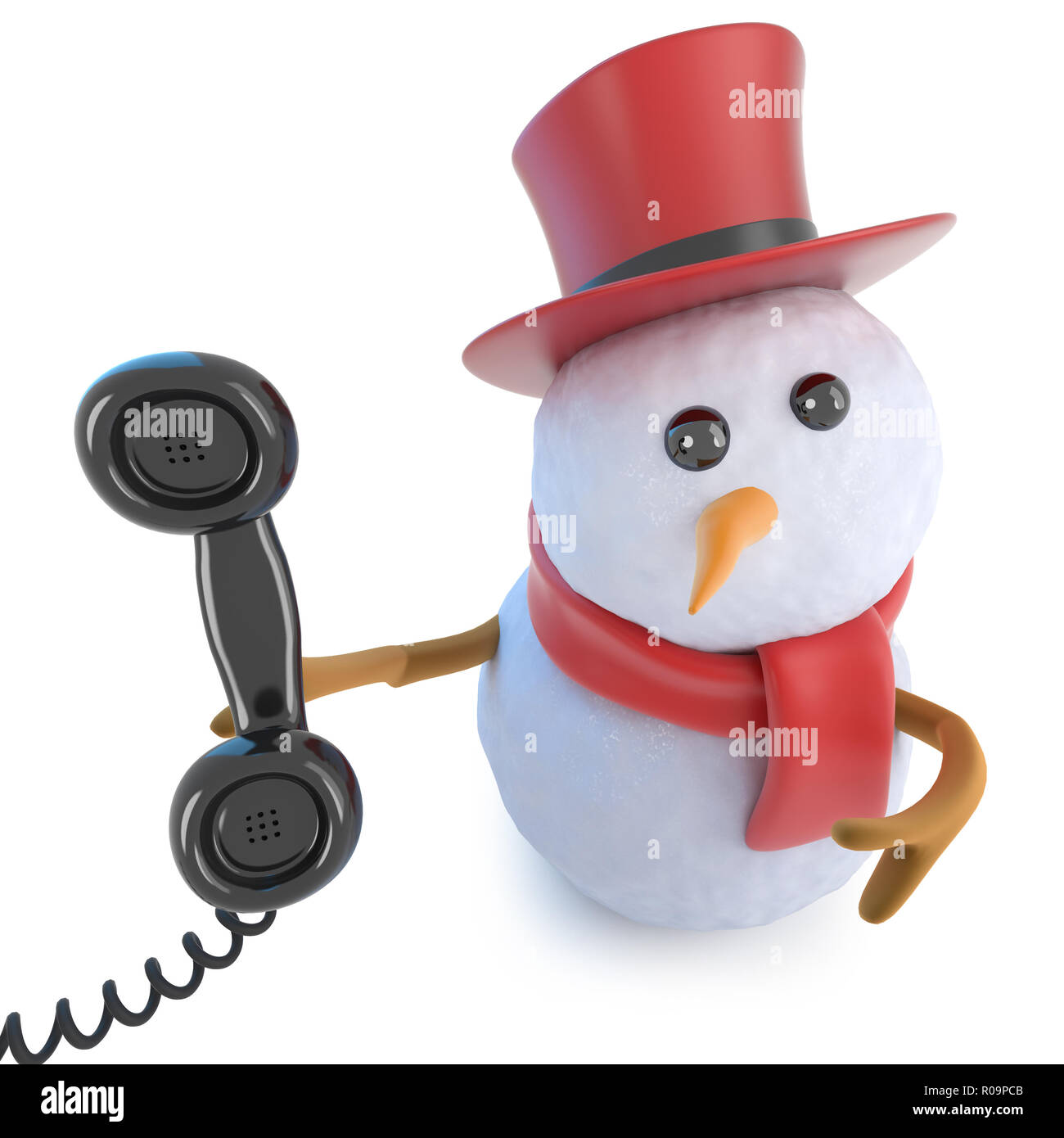 3d render of a funny cartoon winter snowman character answering the ...