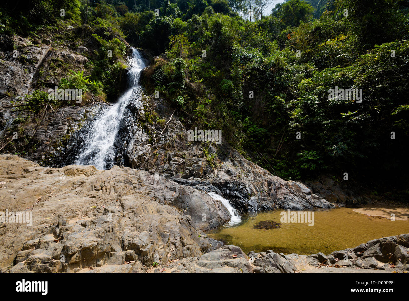 Huai To waterfall in Khao Phanom Bencha Krabi southern Thailand. Landscape in real rainforest ...
