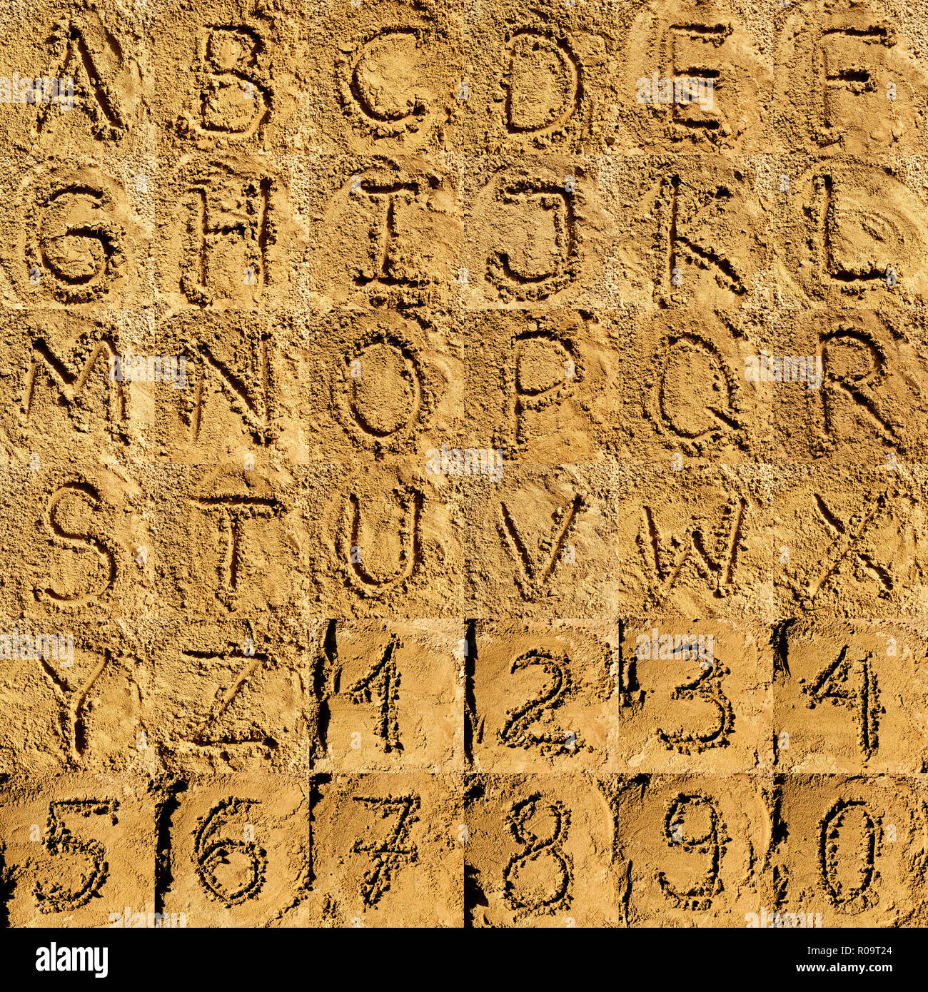 sand alphabet collection of letters and numbers Stock Photo - Alamy