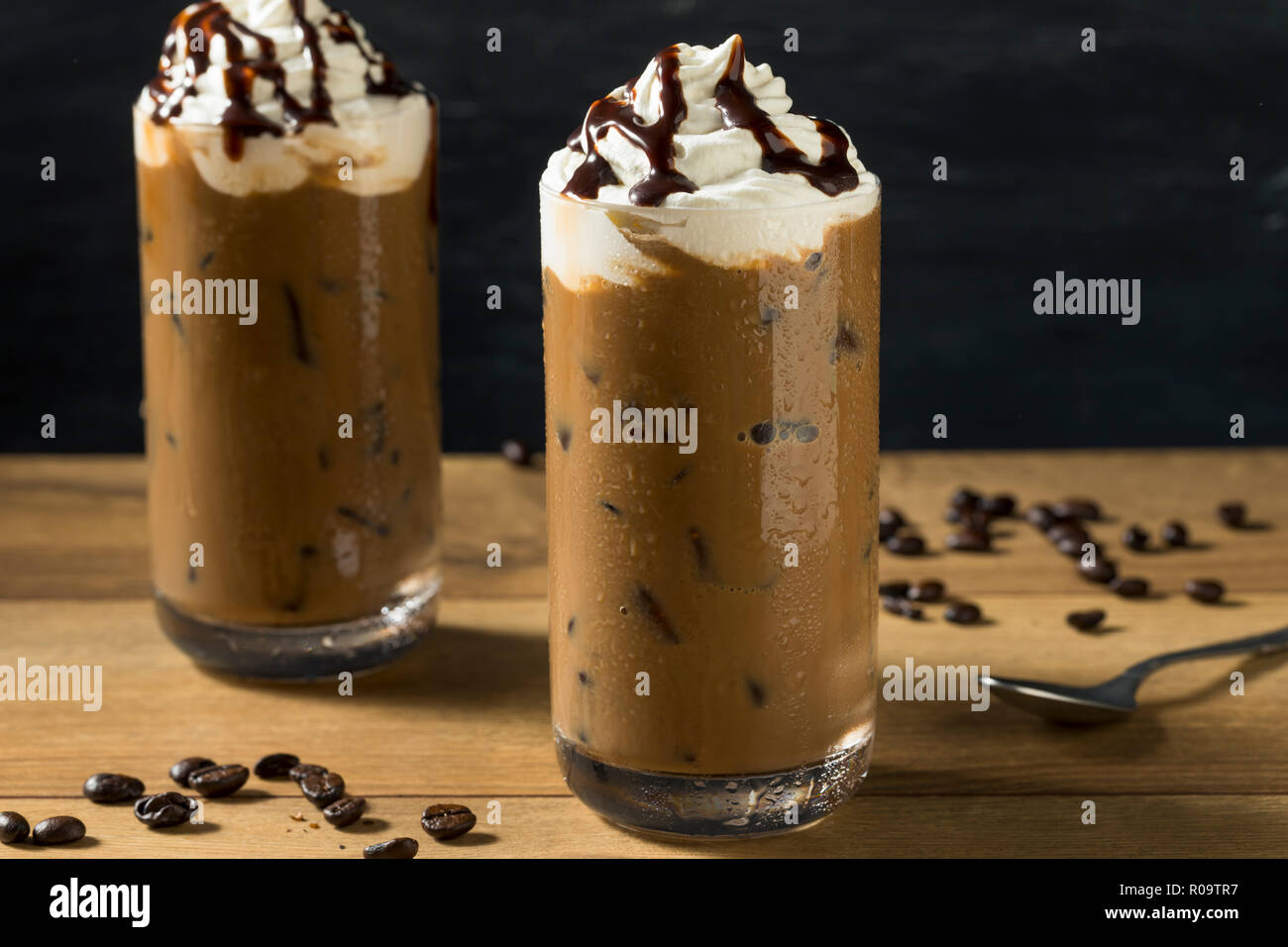 Refreshing Cold Mocha Iced Coffee with Whipped Cream Stock Photo - Alamy