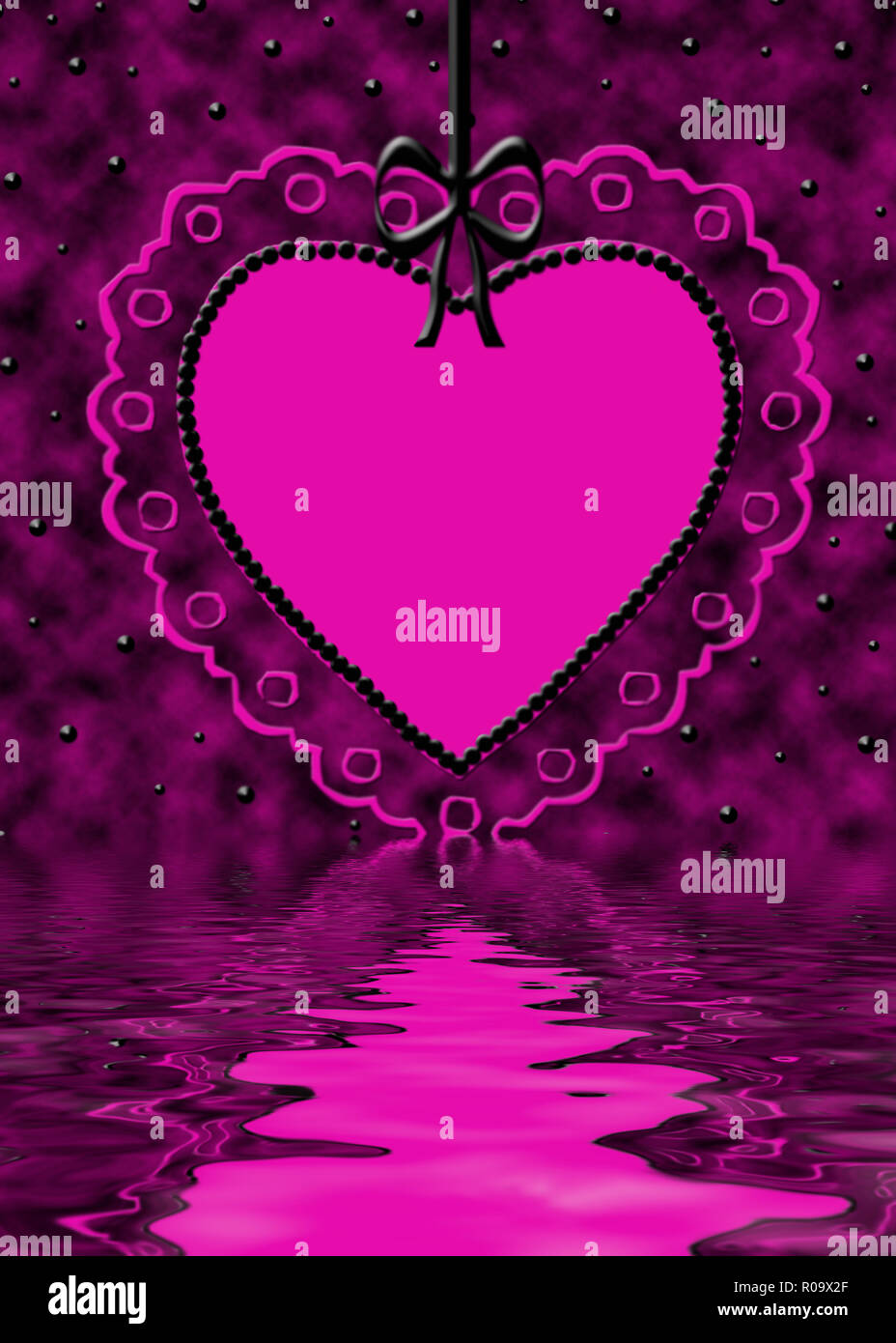 Large fuchsia lace heart and its reflections in water graphic square ...