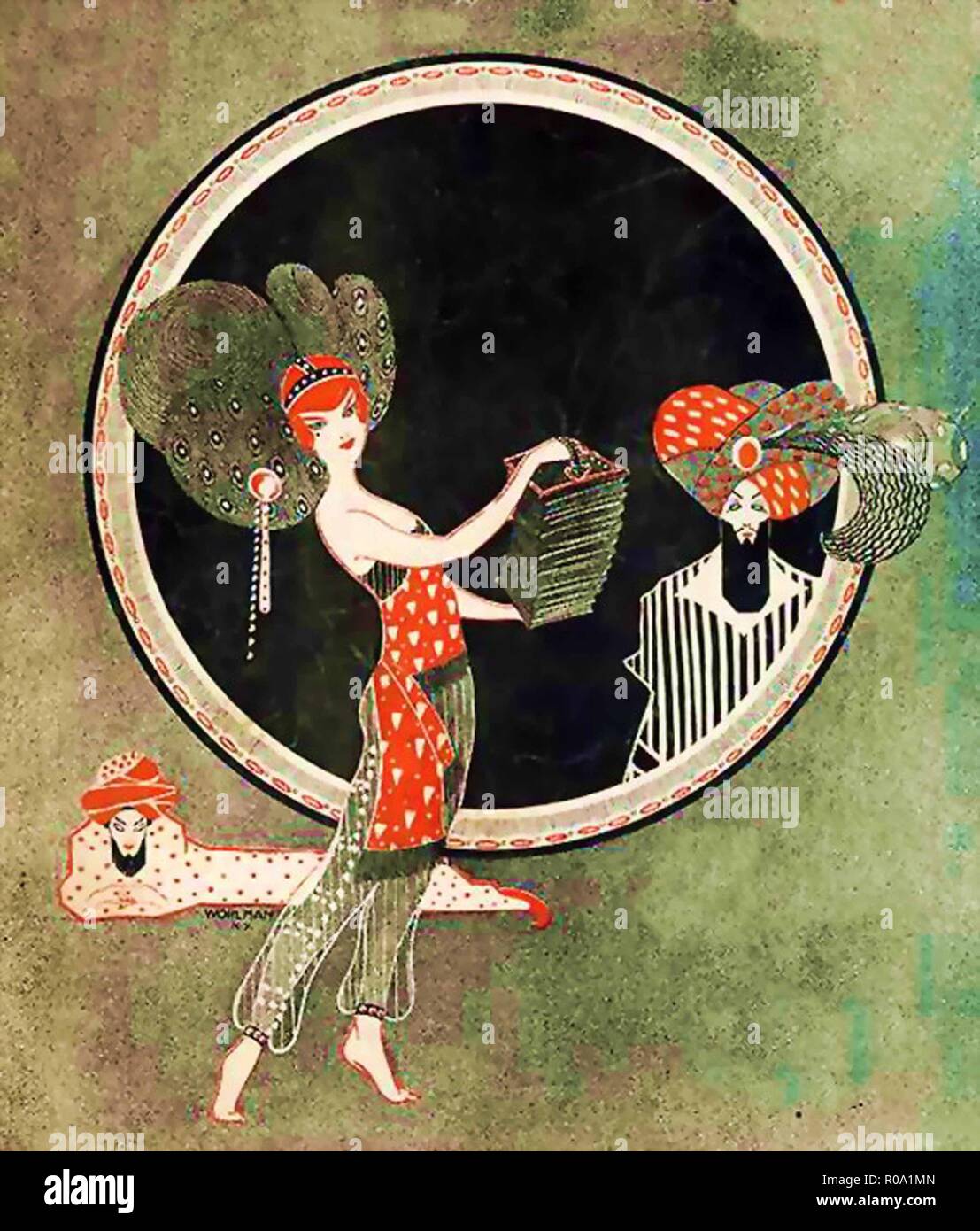 vintage costume design illustration in an art deco style Stock Photo ...