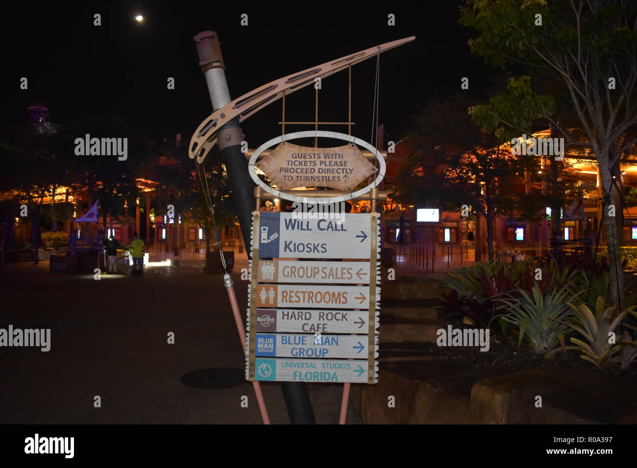 Orlando, Florida. October 19, 2018 Informational sign at Universal ...