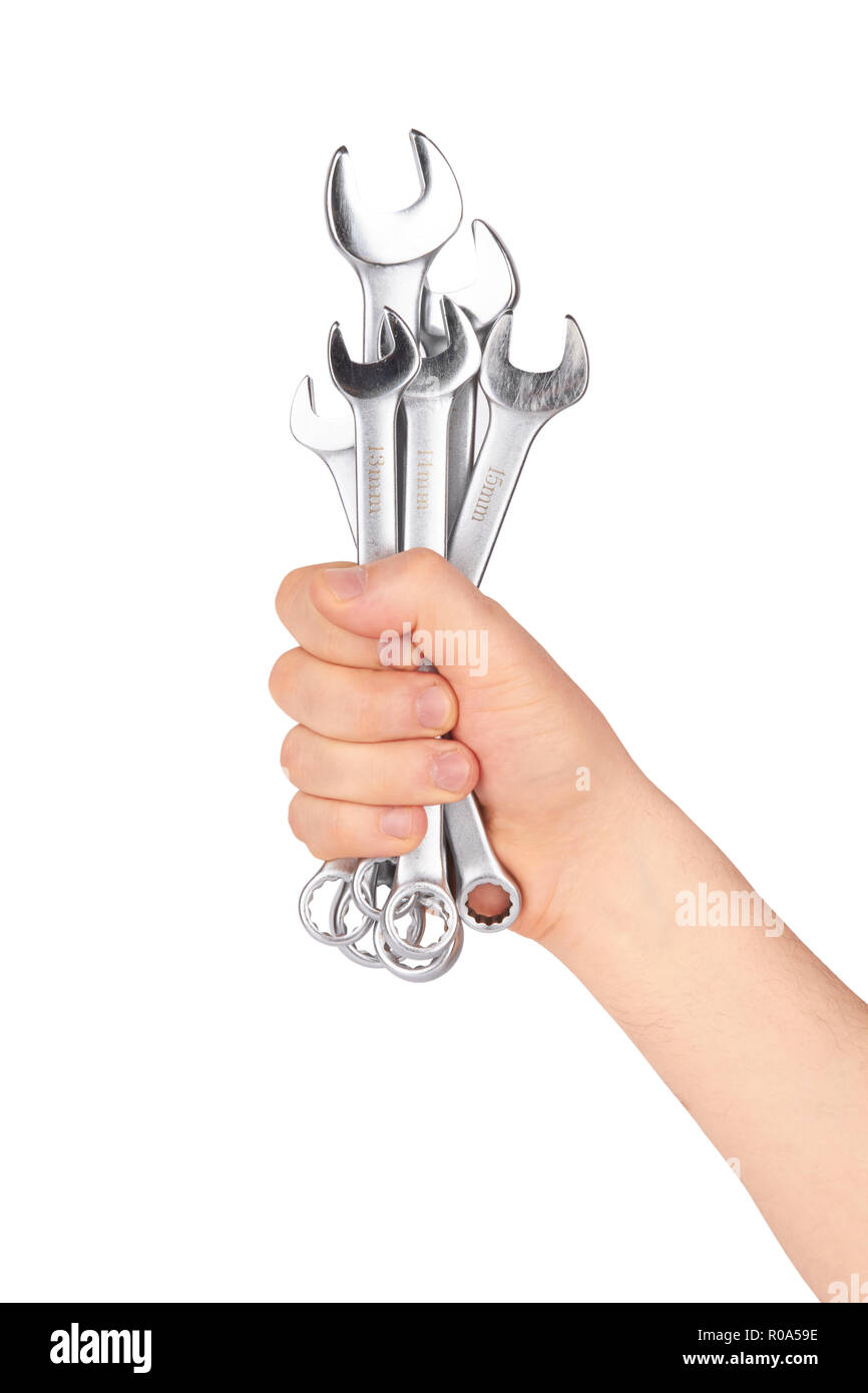 Hand with tools completely isolated on white background Stock Photo - Alamy