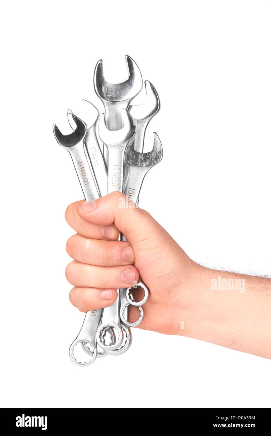 Hand with tools completely isolated on white background Stock Photo - Alamy