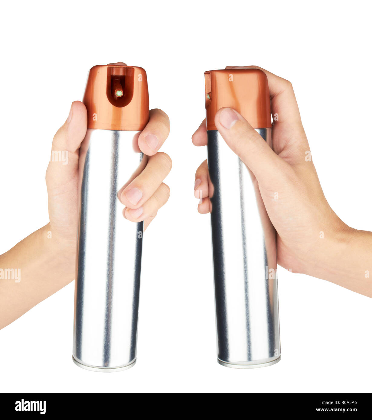 Hand with spray, isolated on white background Stock Photo - Alamy