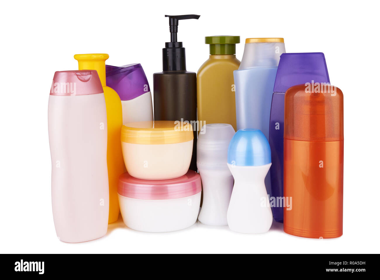 different cosmetic products for personal care isolated on white ...