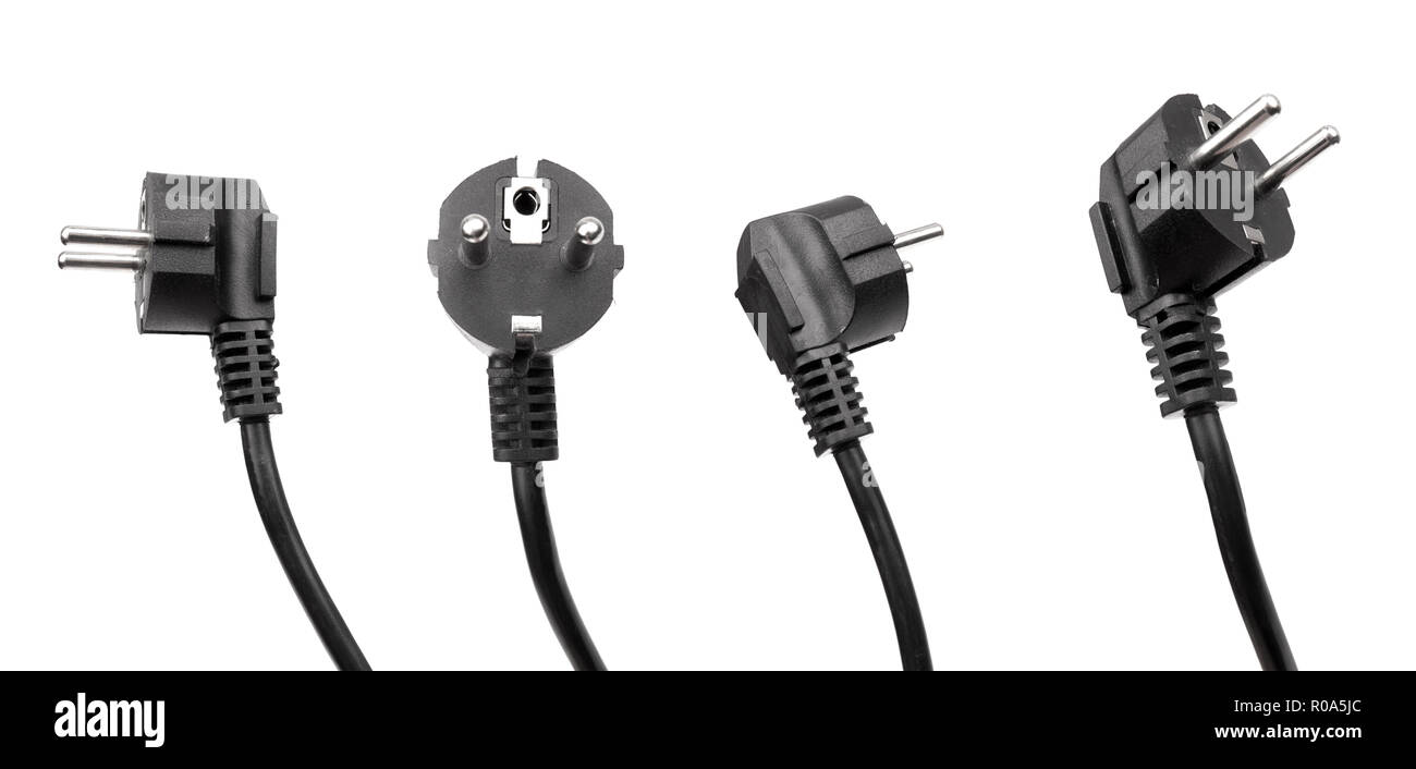black electric plug isolated on white background Stock Photo - Alamy