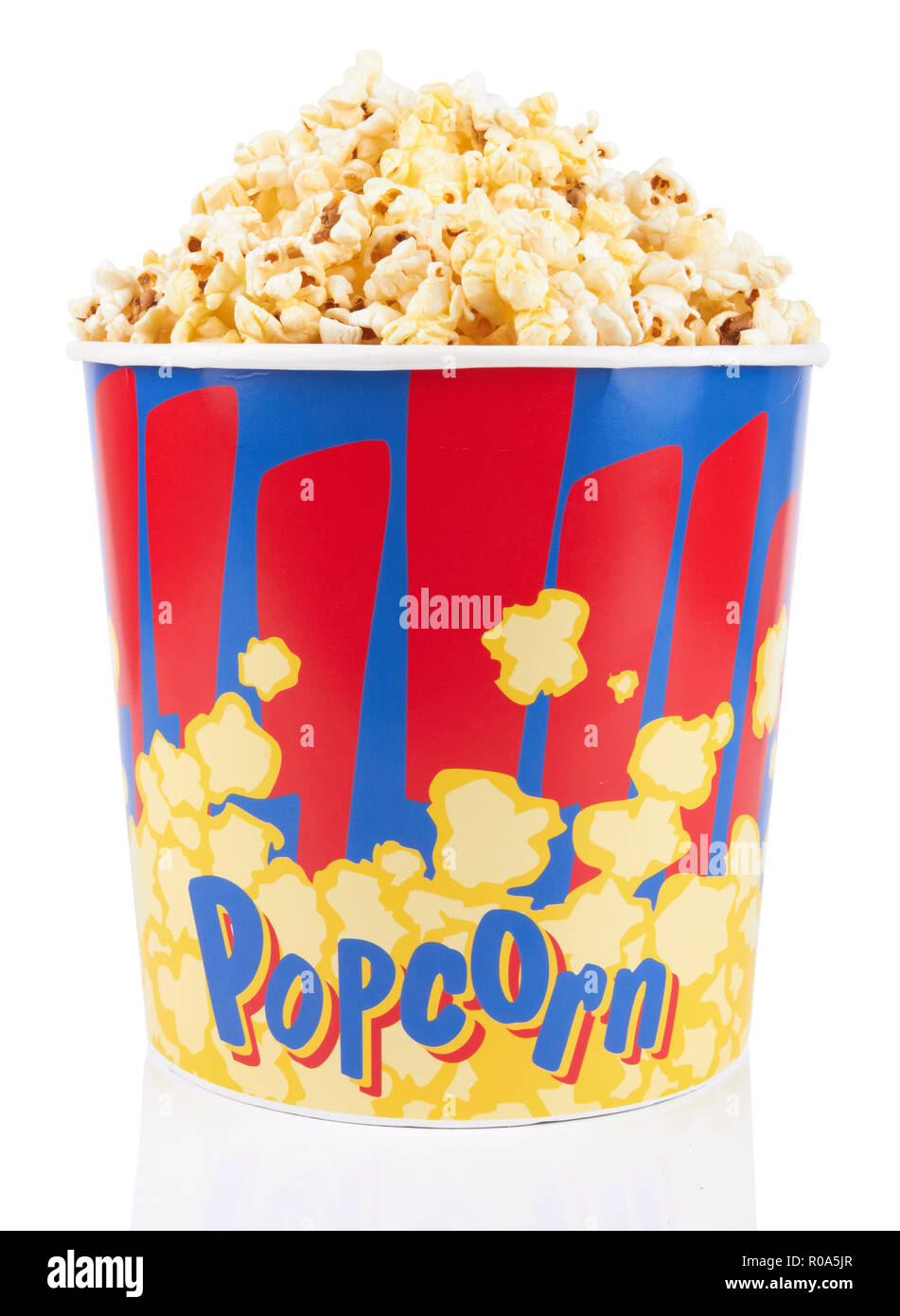 Full bucket of popcorn. Isolated on white background Stock Photo - Alamy