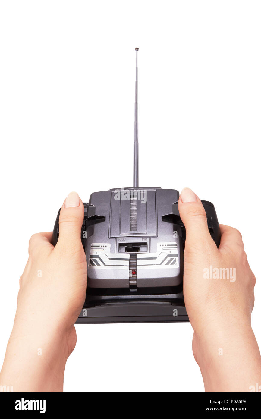 Radio remote control for toy car in hand isolated on white Stock Photo ...
