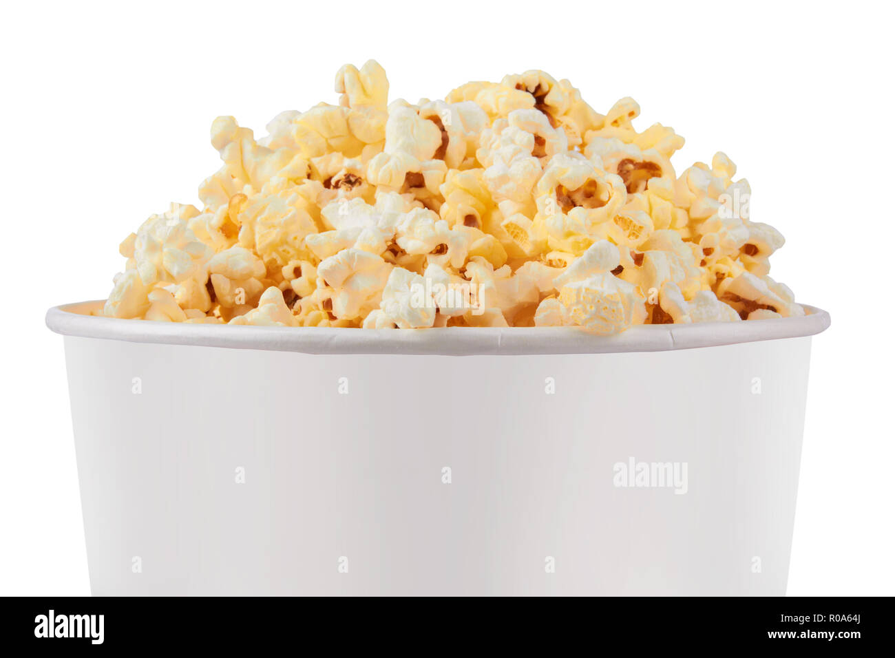 Full bucket of popcorn. Isolated on white Stock Photo - Alamy