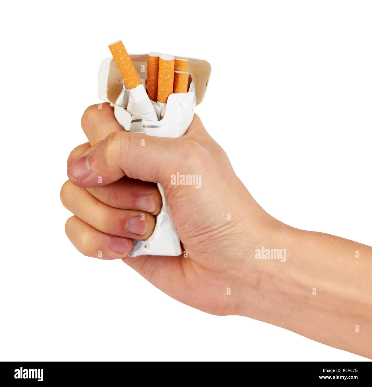 stop smoking fist with crushed pack of cigarettes Stock Photo - Alamy