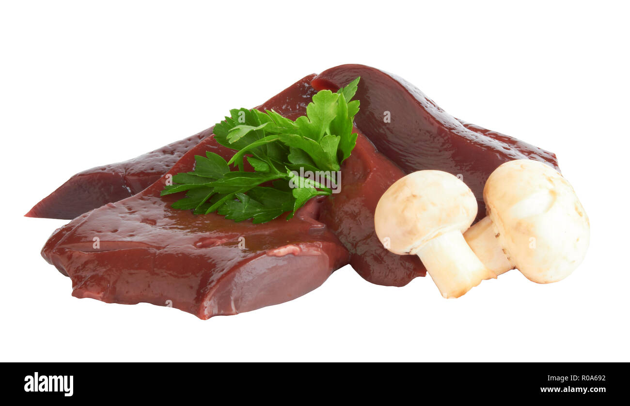 fresh and raw liver on white background Stock Photo - Alamy