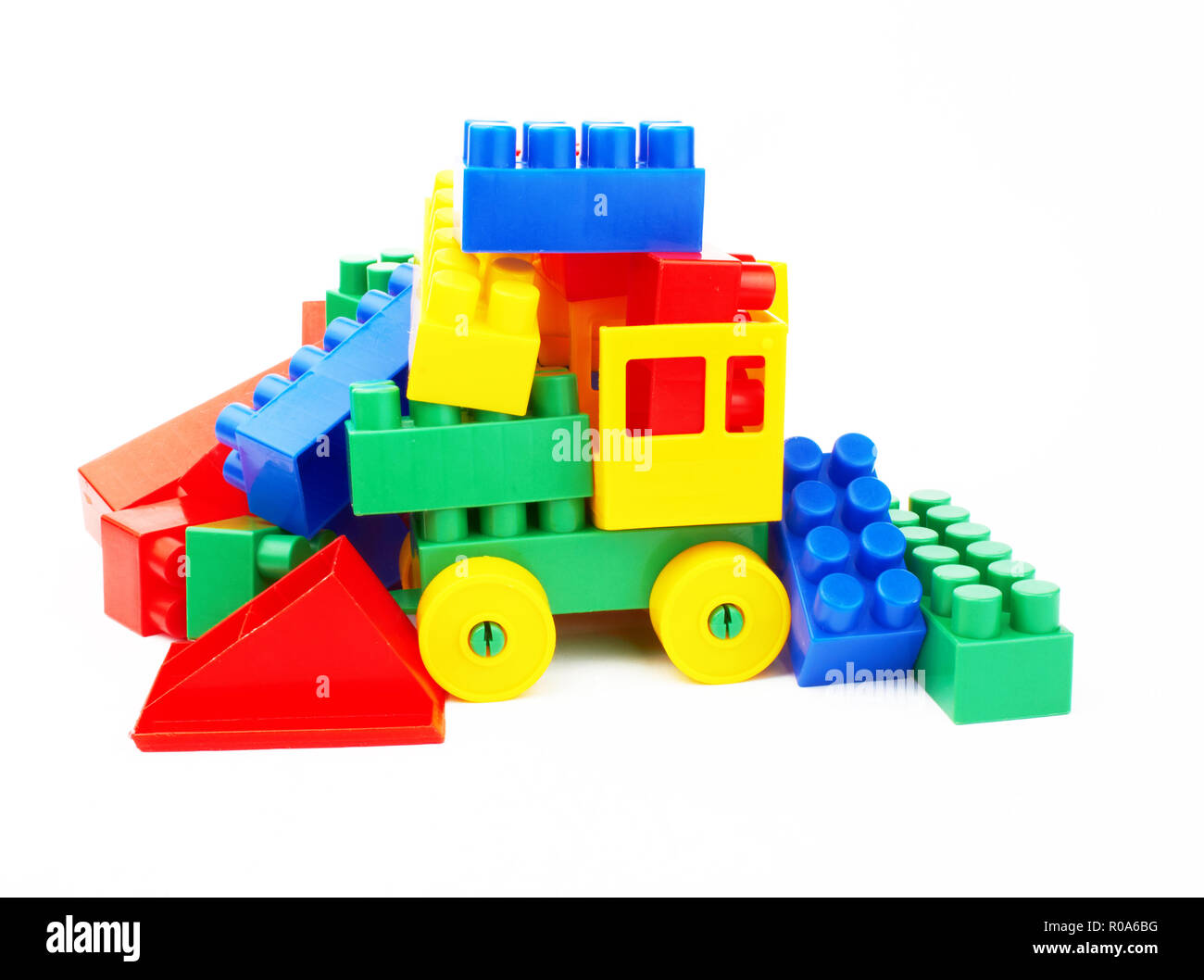 set of color building blocks on white background Stock Photo - Alamy