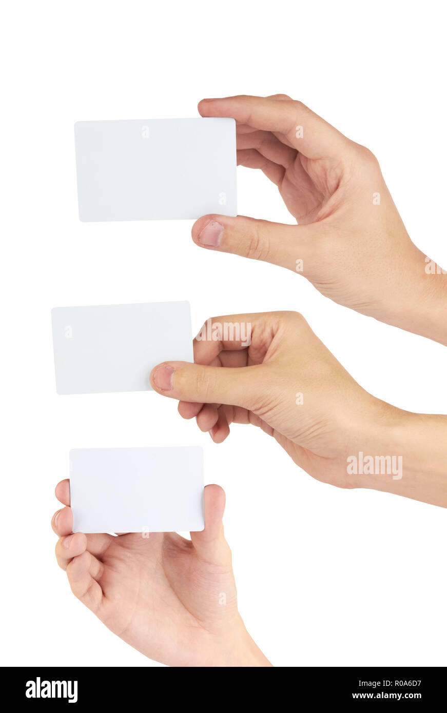 Collection card in a hand on isolated white background Stock Photo - Alamy