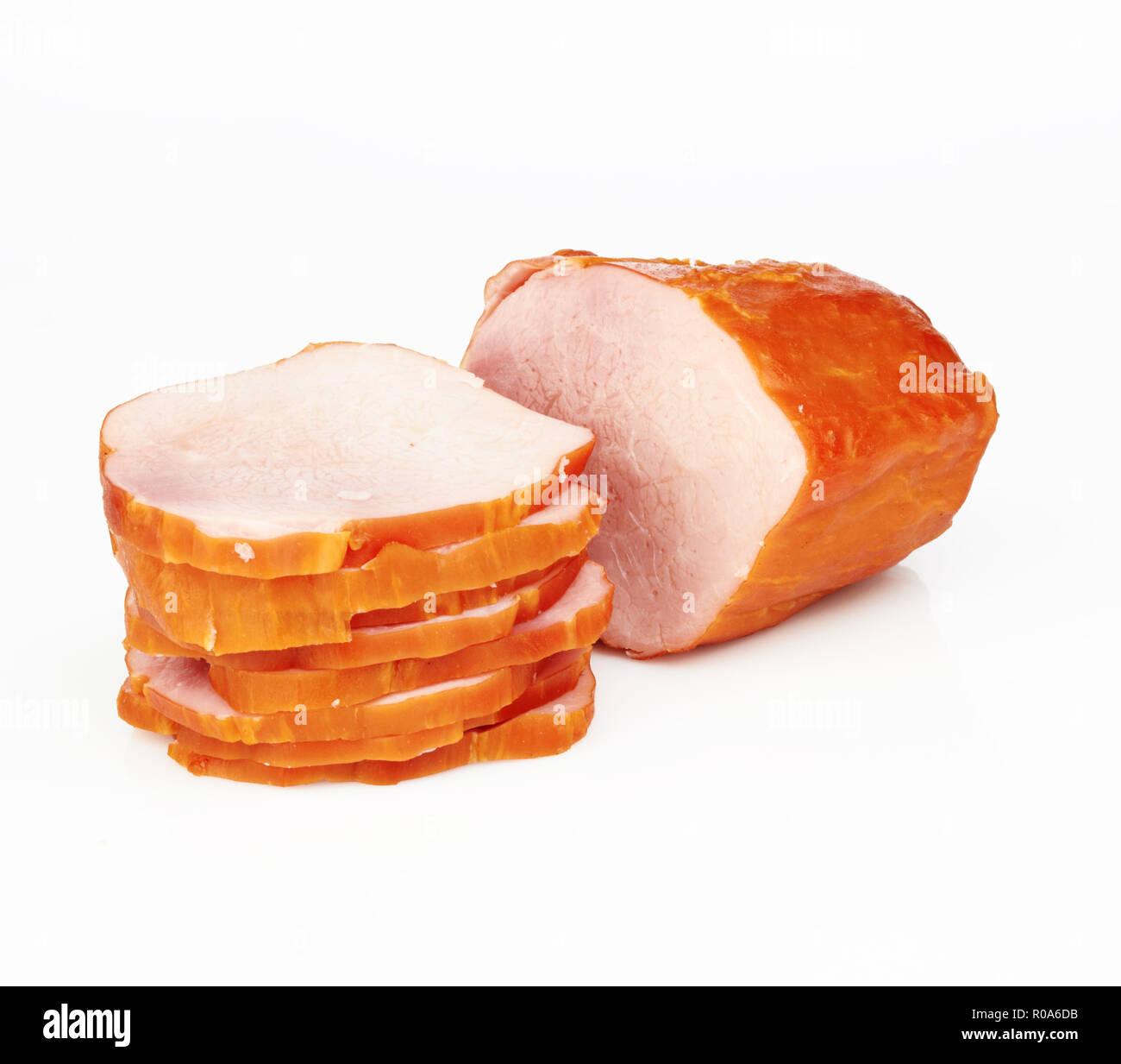 smoked meat on white background Stock Photo - Alamy