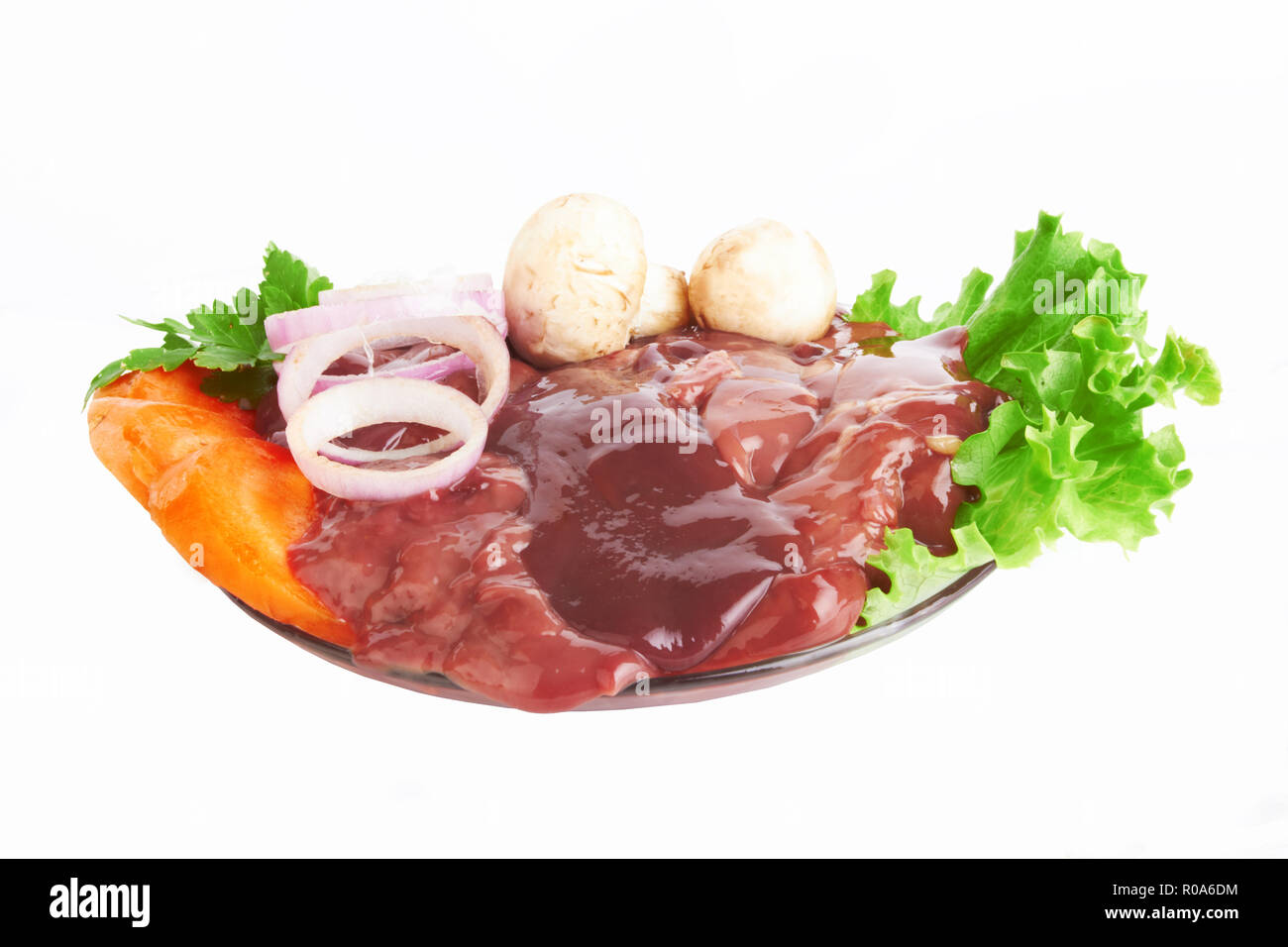 fresh and raw liver on white background Stock Photo - Alamy