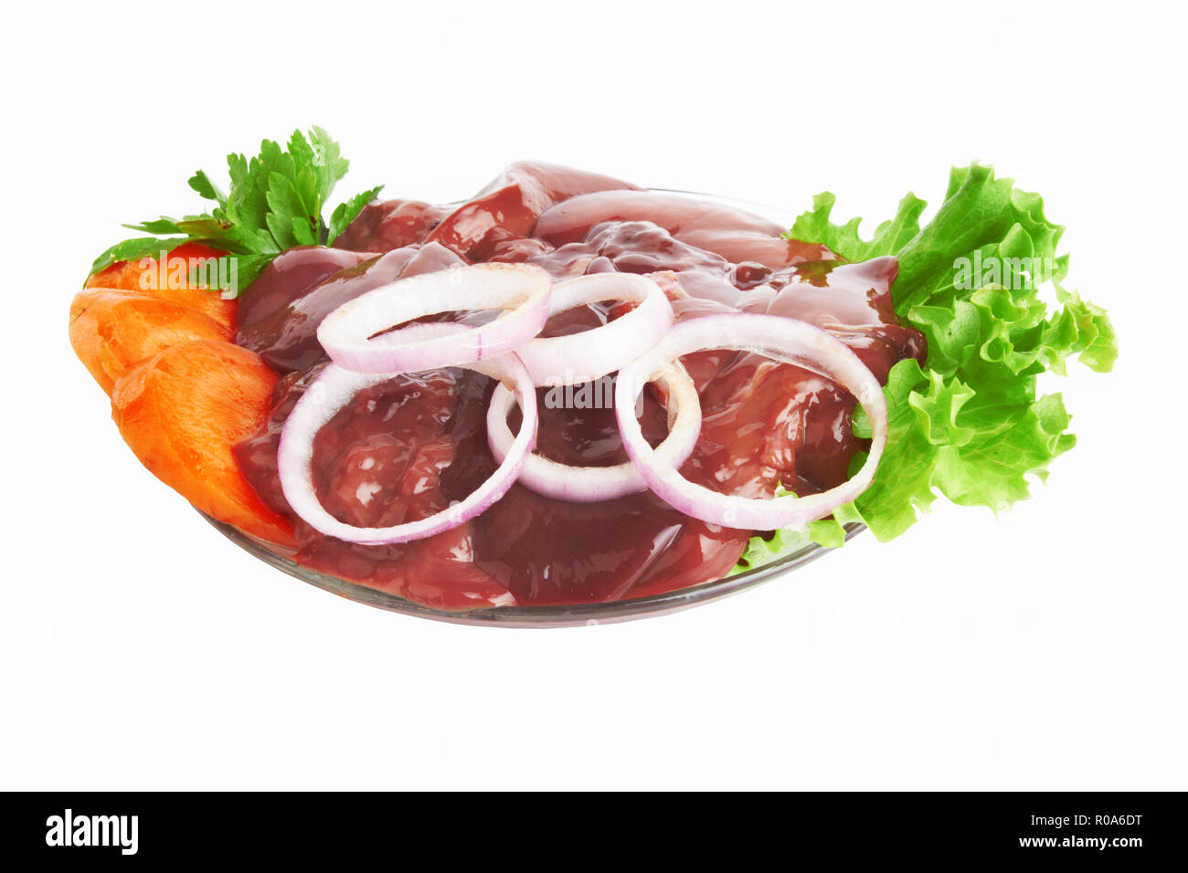 fresh and raw liver on white background Stock Photo - Alamy