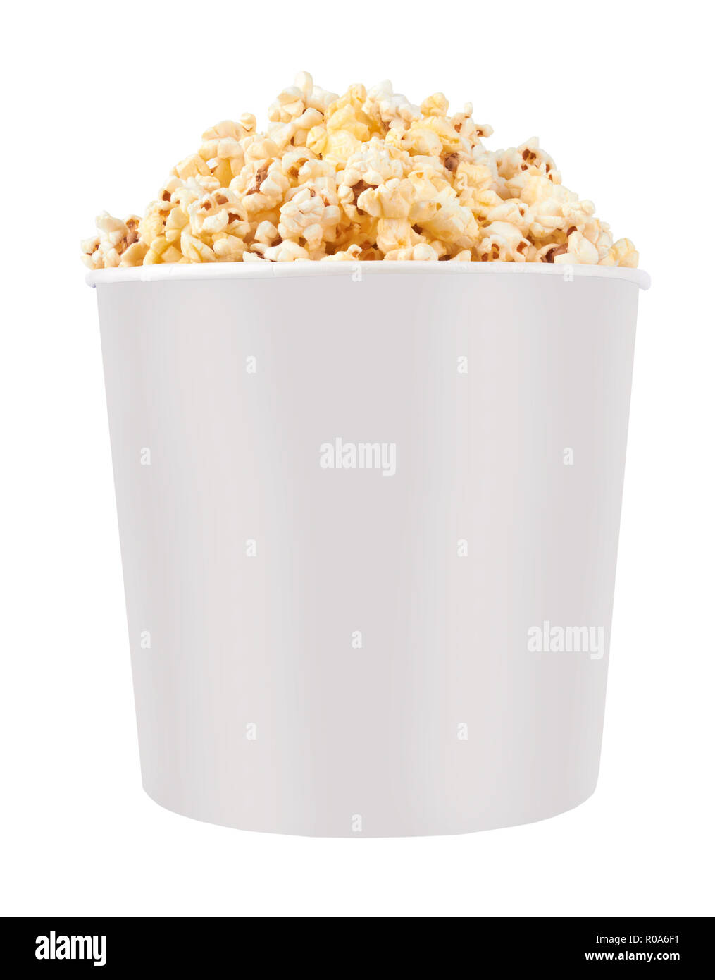 Full bucket of popcorn. Isolated on white Stock Photo - Alamy