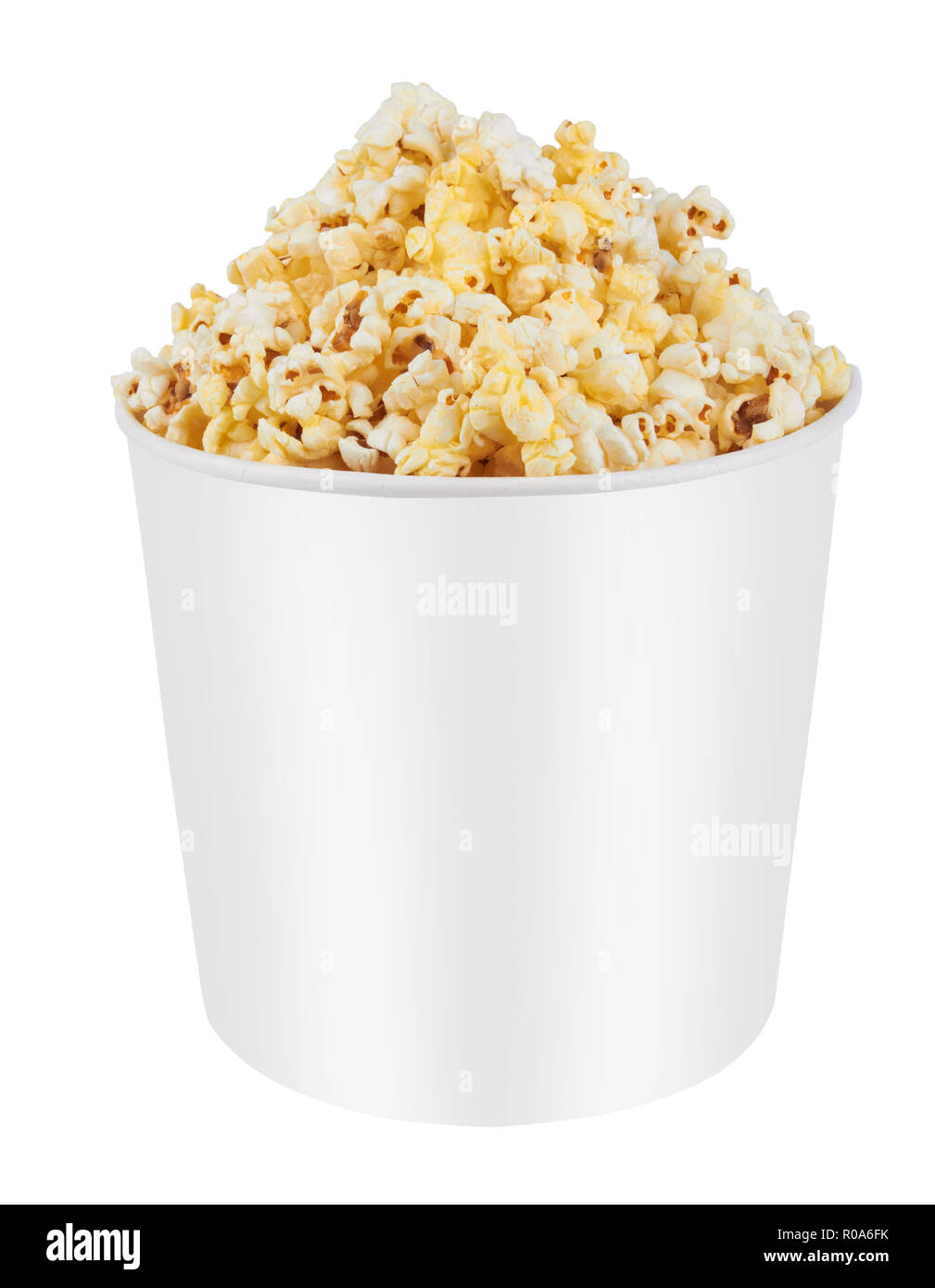 Full bucket of popcorn. Isolated on white Stock Photo - Alamy