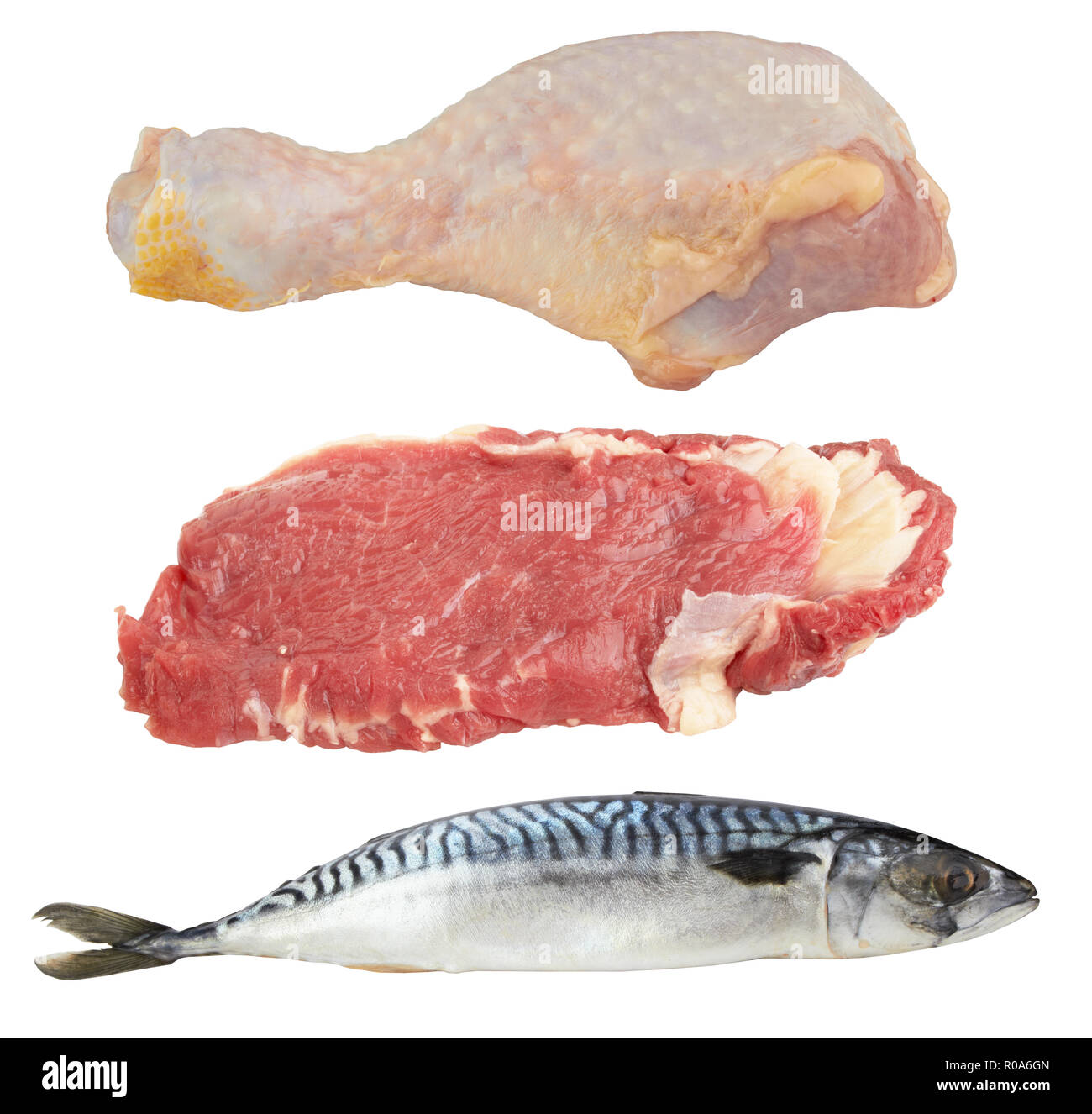 Fish protein red meat chicken Cut Out Stock Images & Pictures - Alamy