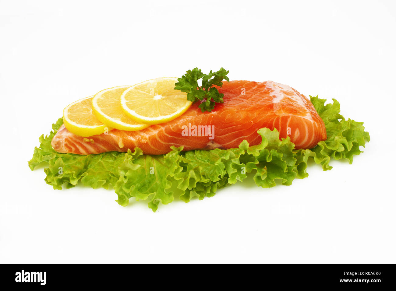 fresh red salmon fillet on white Stock Photo - Alamy