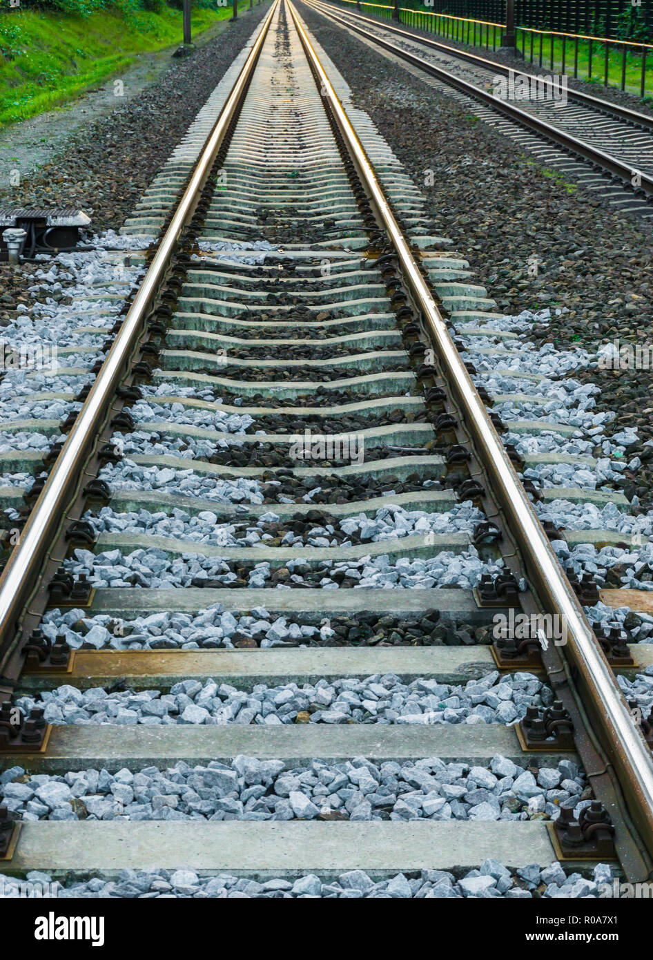 Long train railroad track in closeup transportation and travel ...
