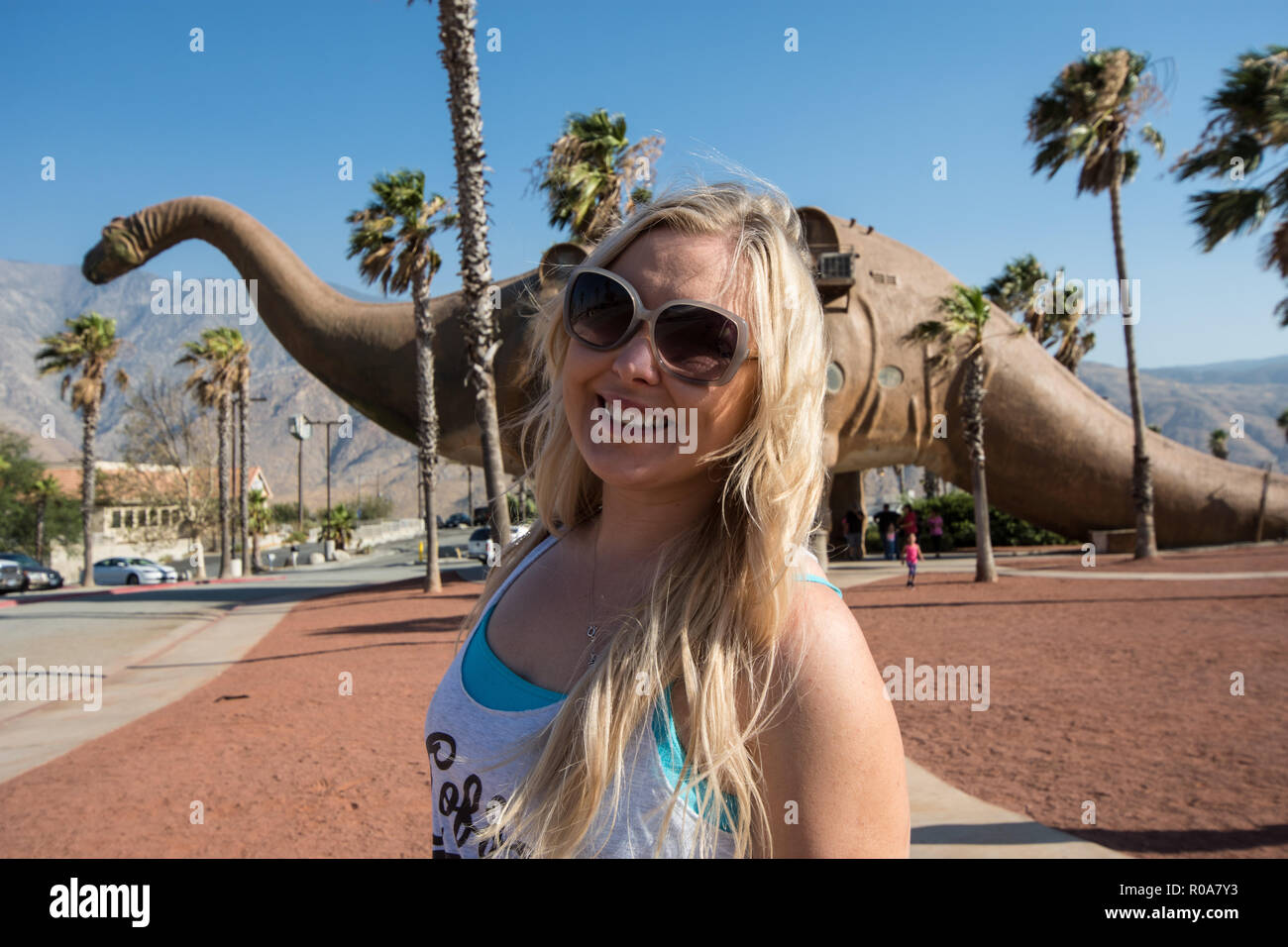 JUNE 30 2017 - CABAZON, CALIFORNIA: Adult female stands by a giant ...