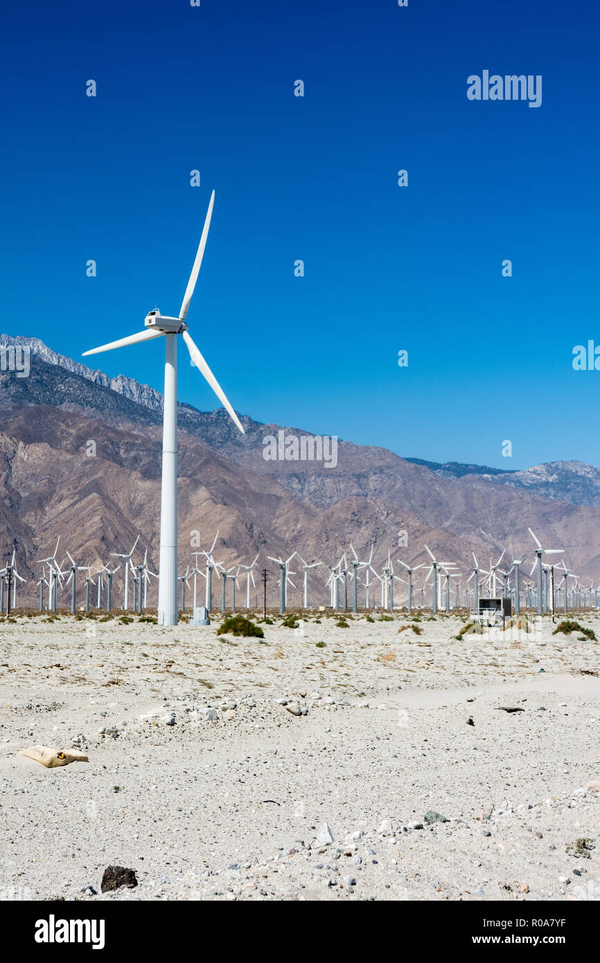Wind farm turbines generate power near Palm Springs, California, in ...