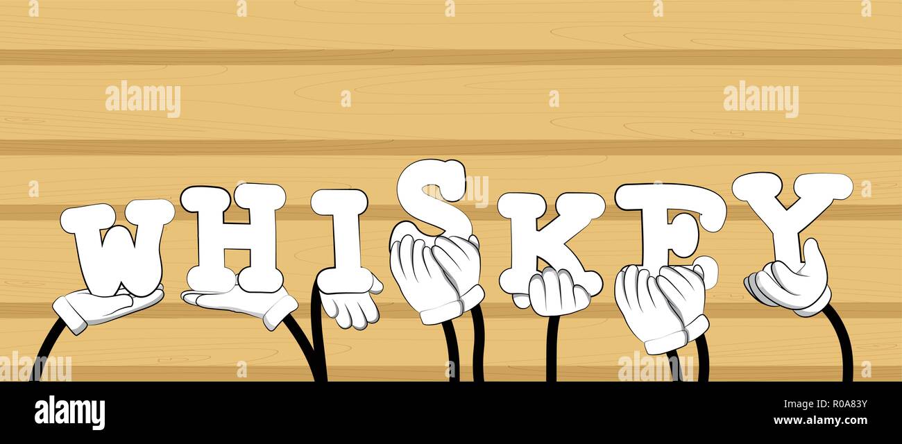 Diverse hands holding letters of the alphabet created the word Whiskey ...