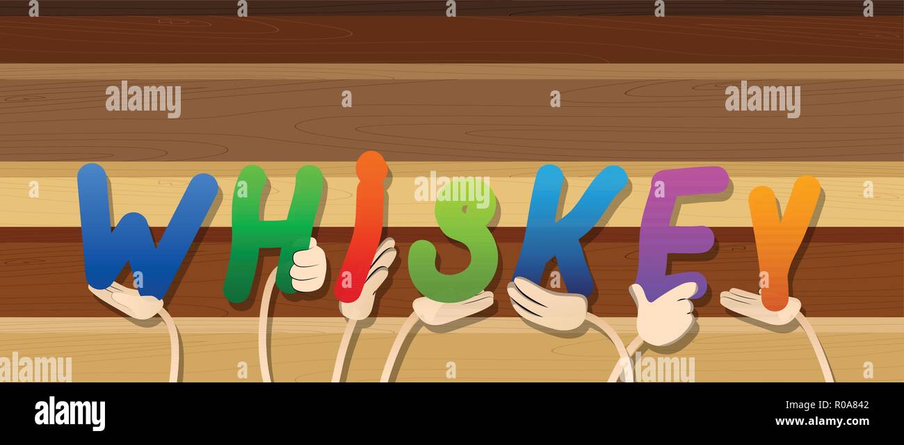 Diverse hands holding letters of the alphabet created the word Whiskey ...