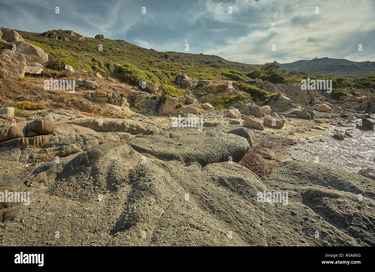 Background with a typical Mediterranean landscape formed by rocks ...