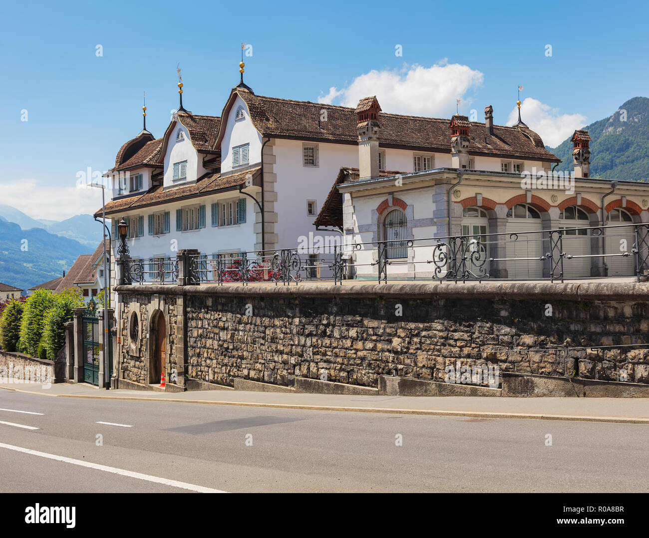 Schwyz, Switzerland - June 23, 2018: buildings of the historic part of ...