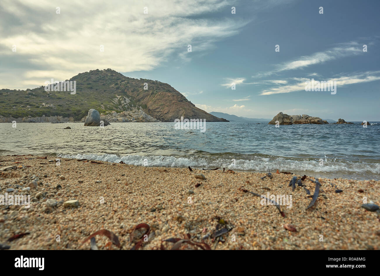 Shooting from the ground of a typical central Mediterranean beach ...