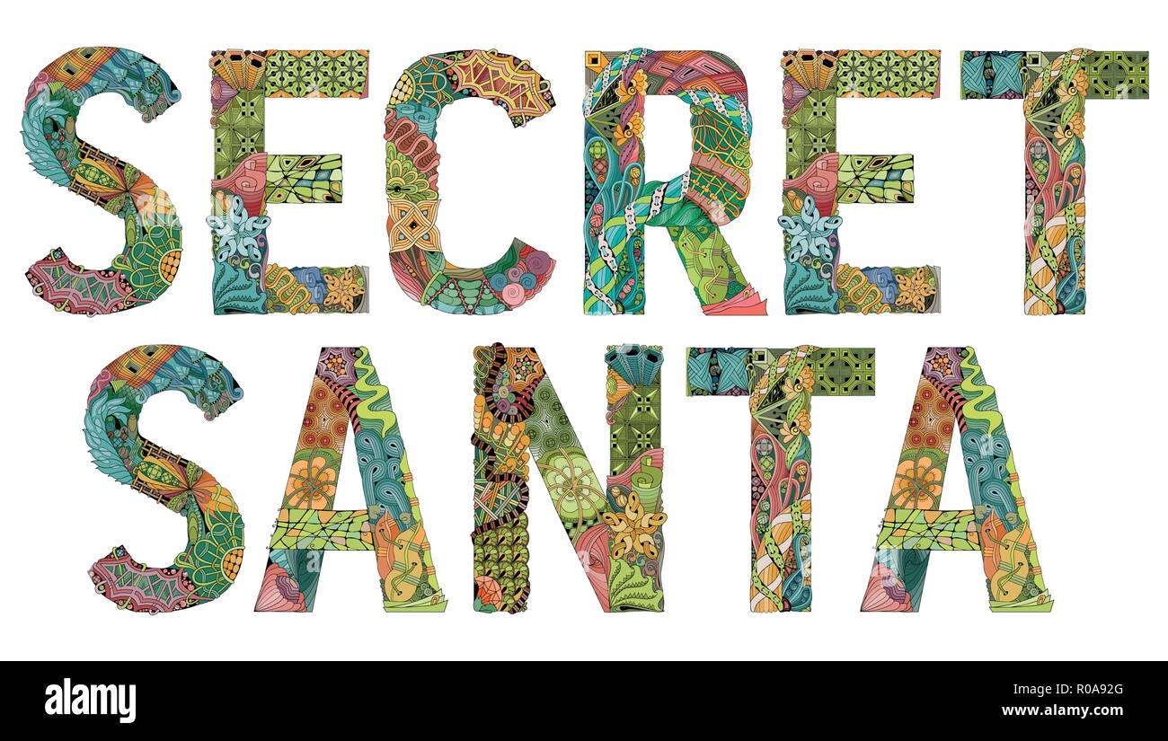 Hand-painted art design. Hand drawn illustration words SECRET SANTA for ...