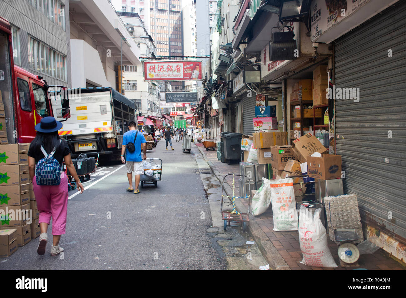 Chinese people walk visit and buy material for cooking in local market ...