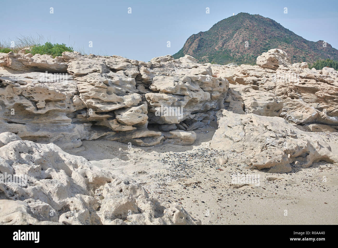 Detail of a limestone rock with its creeks forming part of a coastal ...