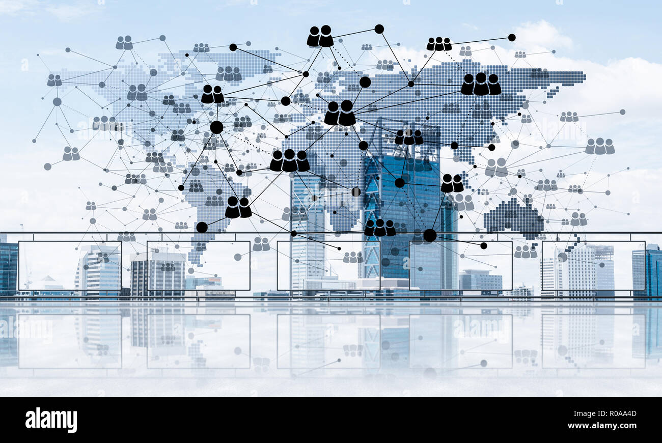Concept of global communication and networking with world map ov Stock ...