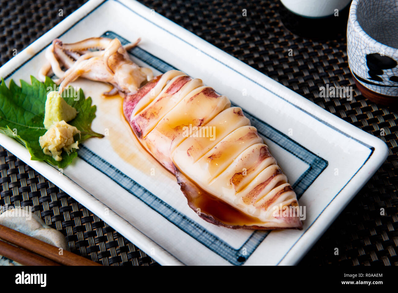 Grilled squid with terriyaki sauce in Japanese style Stock Photo - Alamy