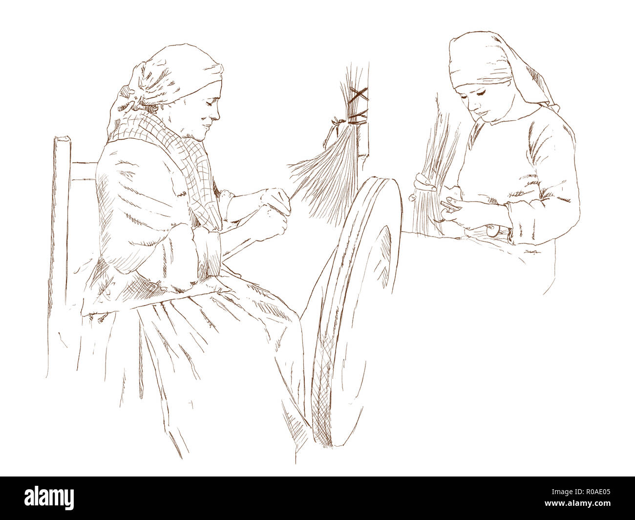 digital illustration of the process of manufacturing linen Stock Photo ...