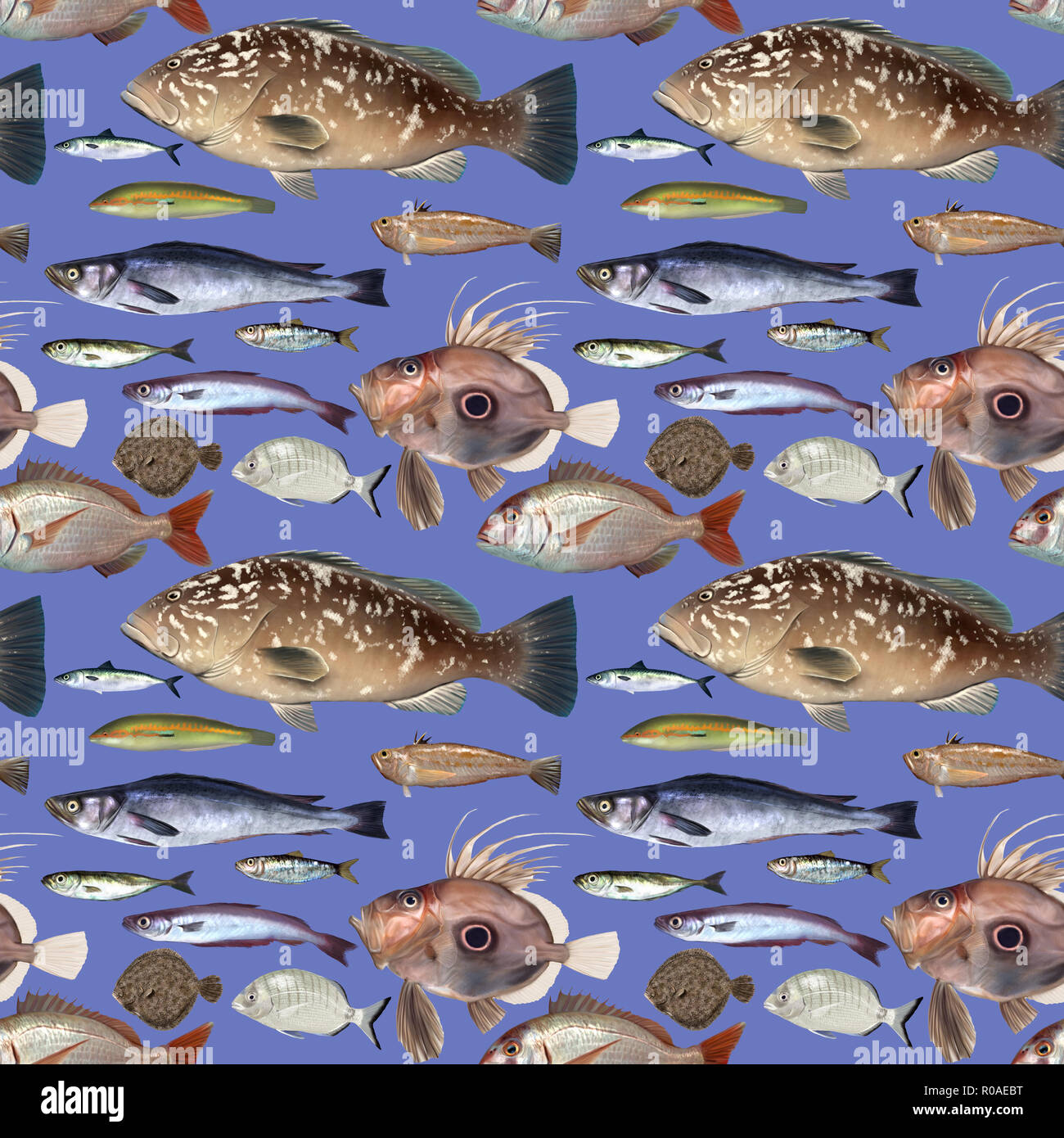 Repeat pattern of digital painted fish Stock Photo - Alamy