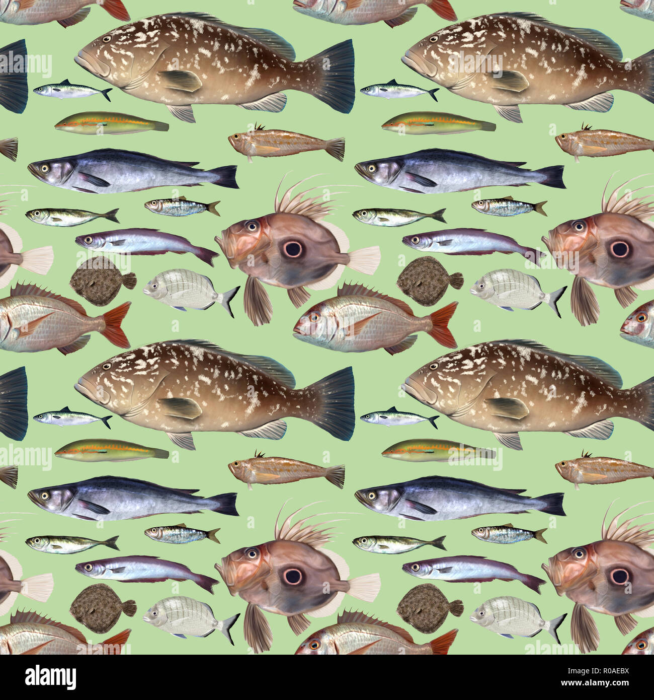 Repeat pattern of digital painted fish Stock Photo - Alamy