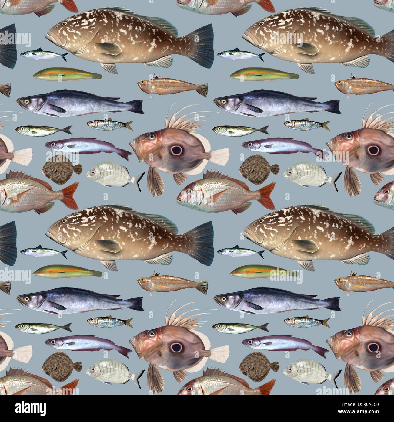 Repeat pattern of digital painted fish Stock Photo - Alamy
