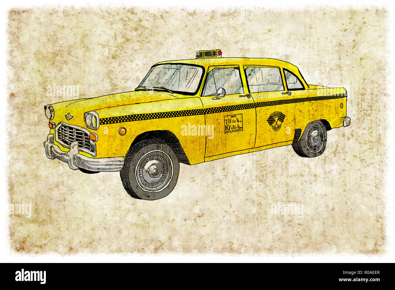 digital illustration of a ny taxi vintage Stock Photo - Alamy