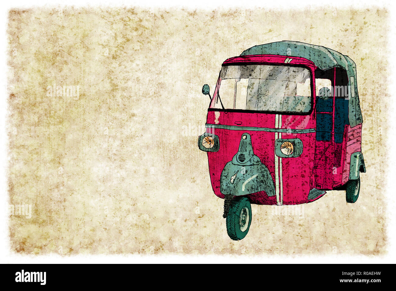 Digital vintage illustration of a tuc tuc Stock Photo - Alamy