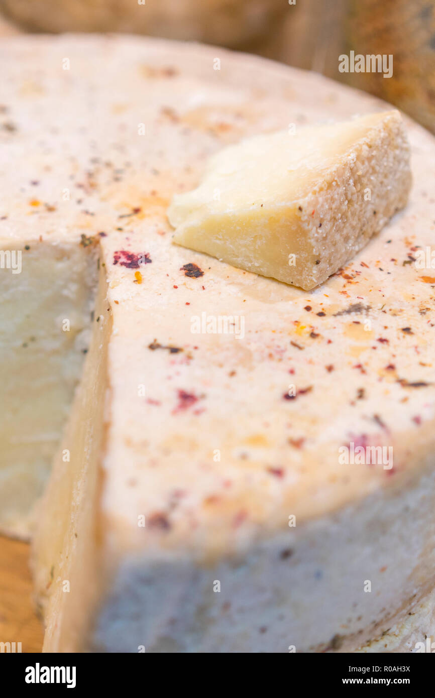 Craft cheese. Cheese head. Artisan cheese. vertical photo Stock Photo ...
