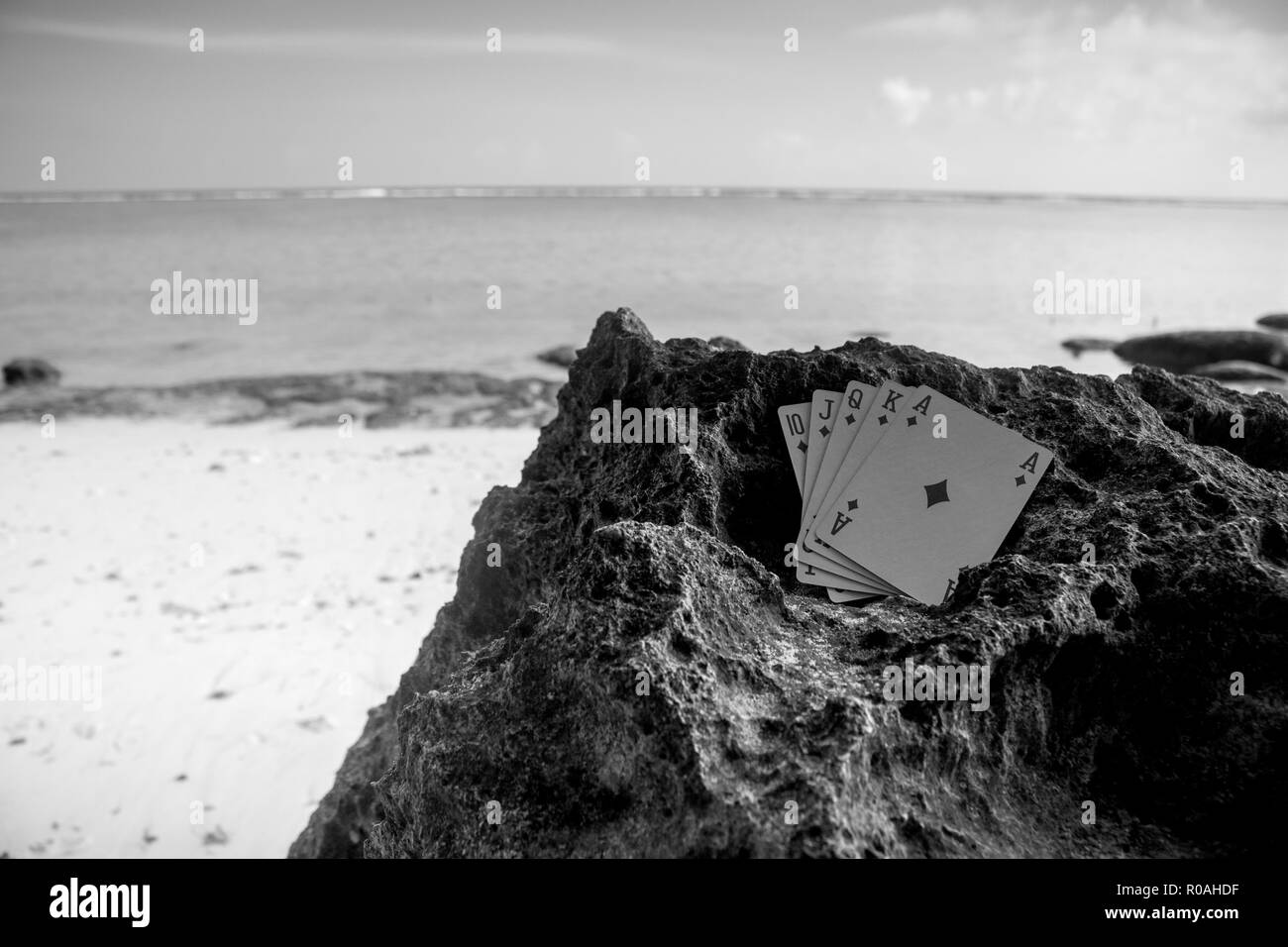 diamond royal flush poker card black and white theme Stock Photo - Alamy