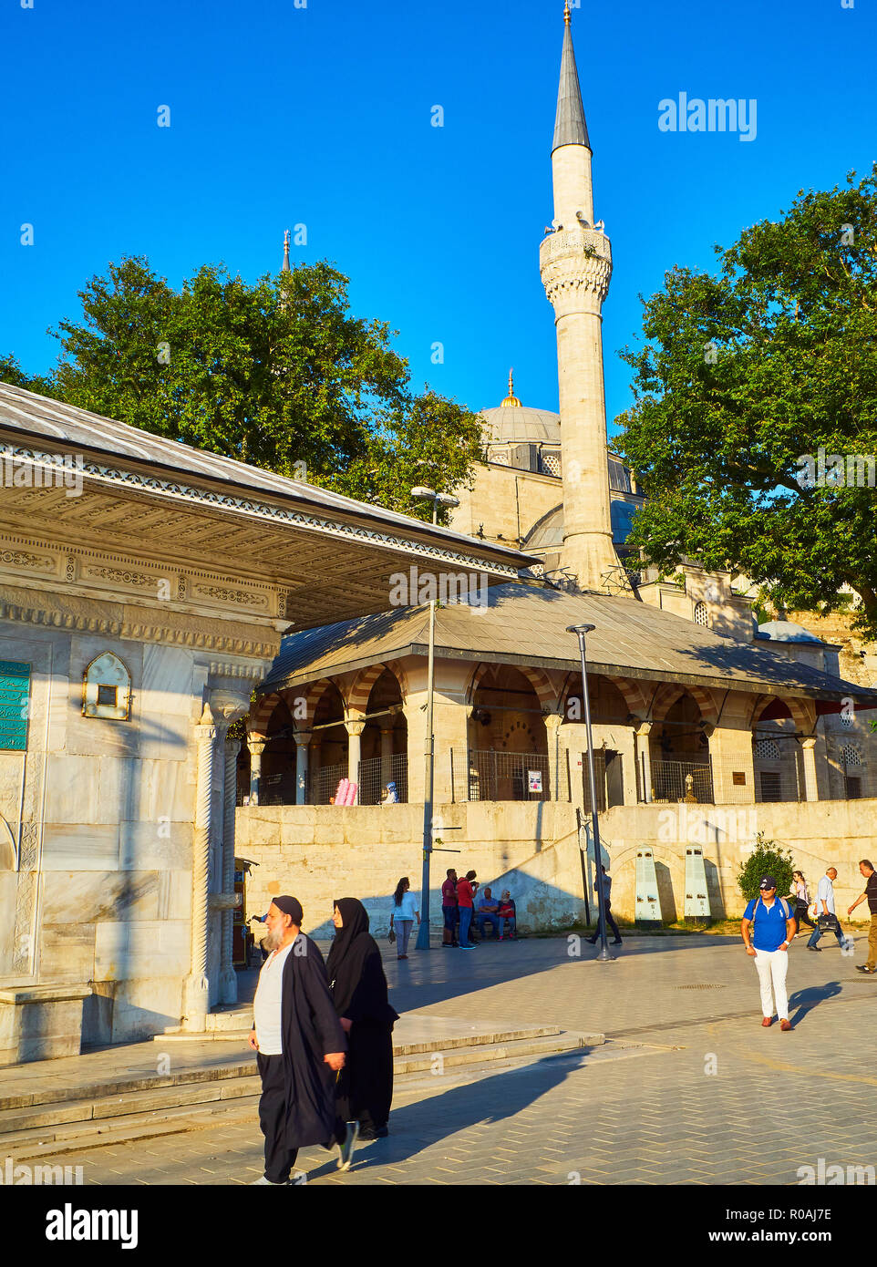 Muslims facing The Mihrimah Sultan Mosque. Uskudar district, Istanbul ...