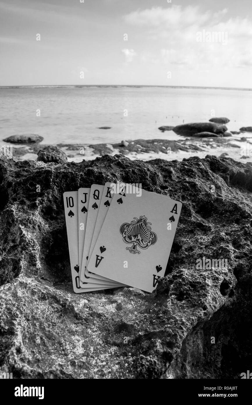 royal flush spade poker card gamble theme Stock Photo - Alamy