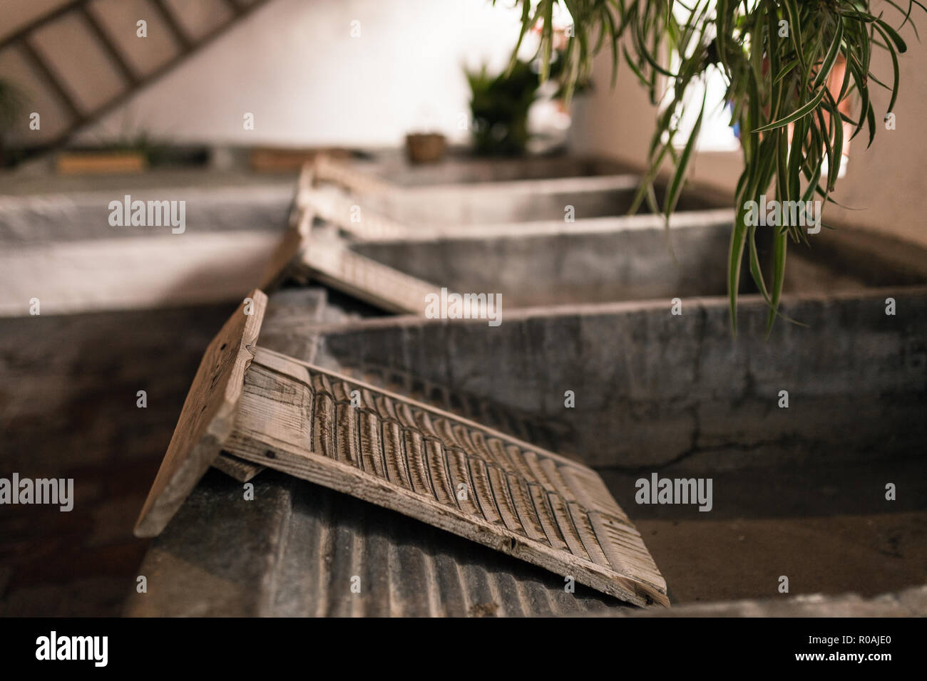 Ancient laundry room in cordoba, spain with wooden washboards Stock ...